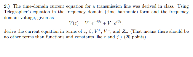 Solved 2.) The time-domain current equation for a | Chegg.com