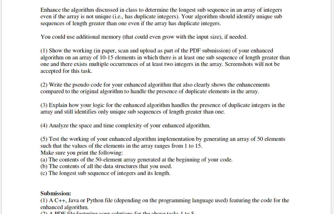 Solved Enhance the algorithm discussed in class to determine | Chegg.com