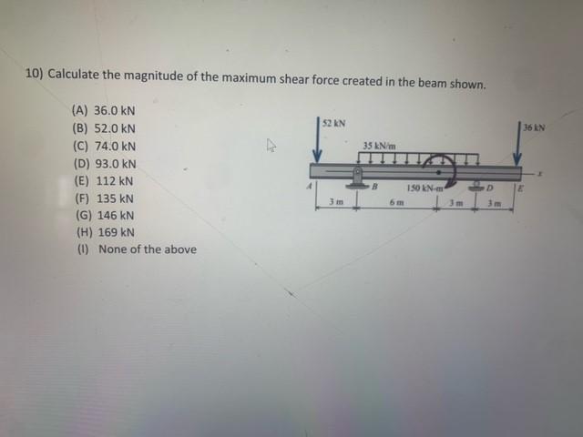 Solved 10) Calculate the magnitude of the maximum shear | Chegg.com