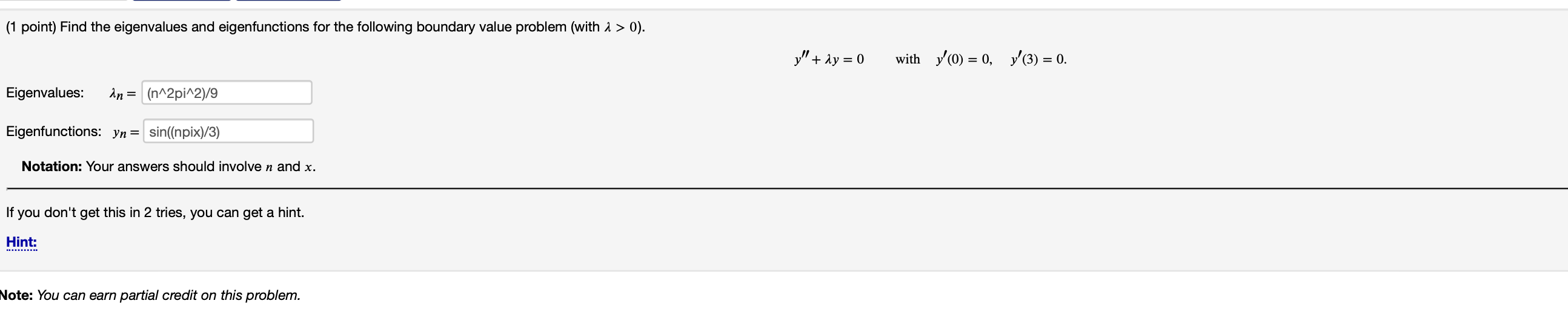 Solved (1 point) Find the eigenvalues and eigenfunctions for | Chegg.com