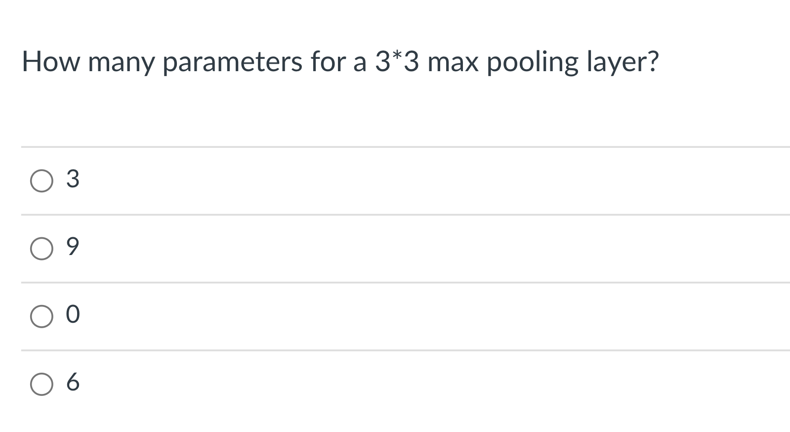 Solved How many parameters for a 3*3 max pooling layer? a O | Chegg.com