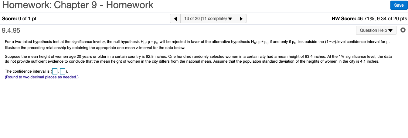 Solved Homework Chapter 9 Homework Save Score 0 Of 1 Pt