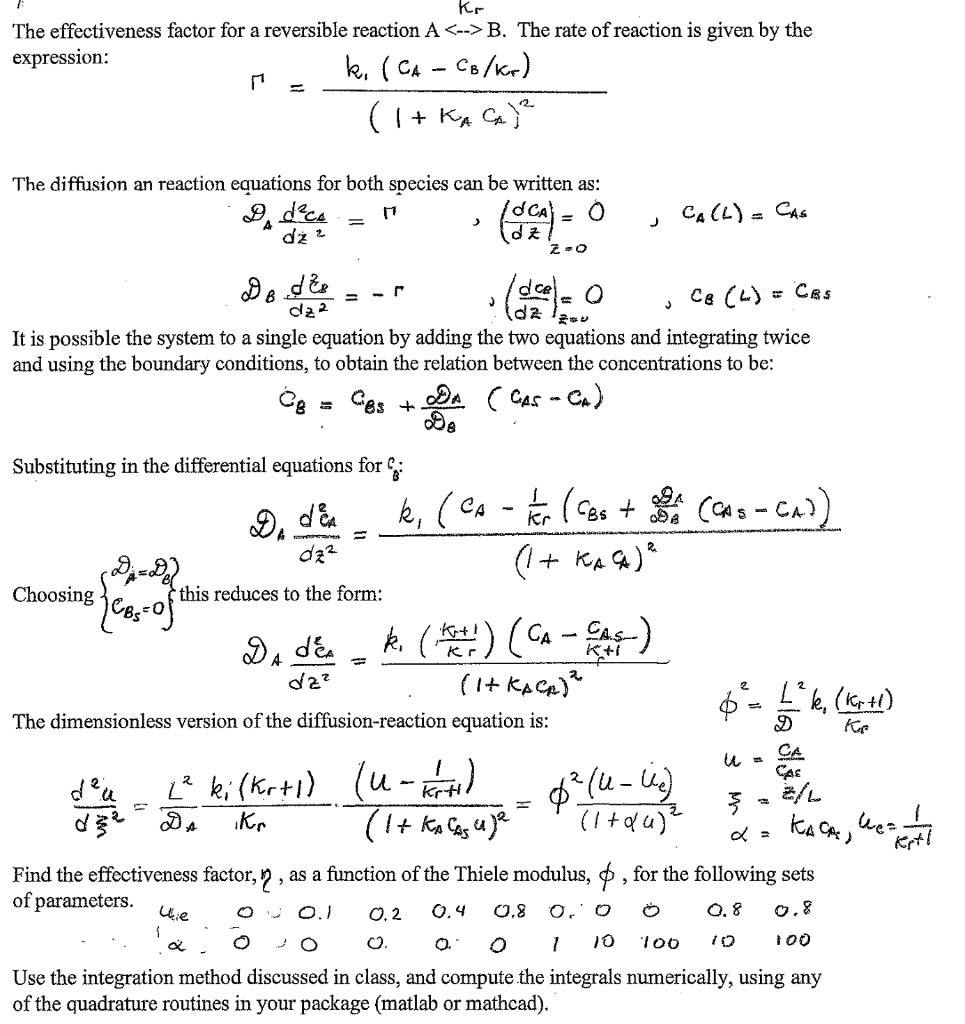 Solved The effectiveness factor for a reversible reaction | Chegg.com