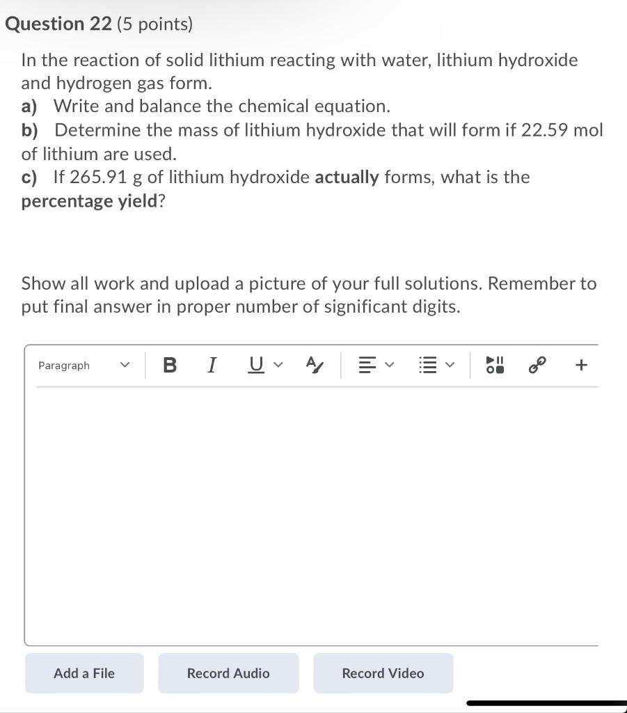 [Solved]: Question 22 (5 points) In the reaction of solid