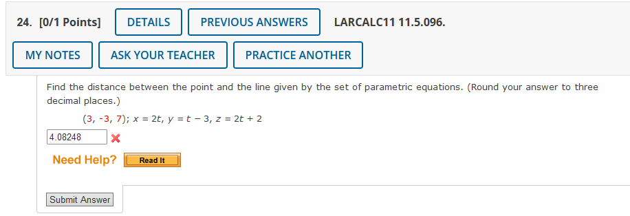 Solved Find the distance between the point and the line | Chegg.com