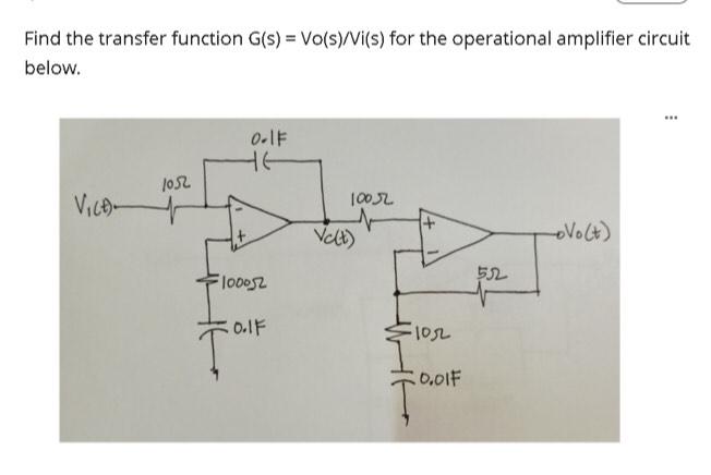 Solved Find the transfer function G(s) = Vo(s)/Vi(s) for the | Chegg.com