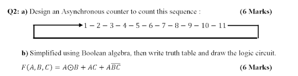 Solved (6 Marks) Q2: a) Design an Asynchronous counter to | Chegg.com