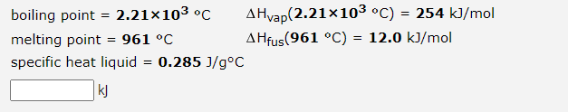 Solved boiling point =2.21×103∘CΔHvap (2.21×103∘C)=254 | Chegg.com
