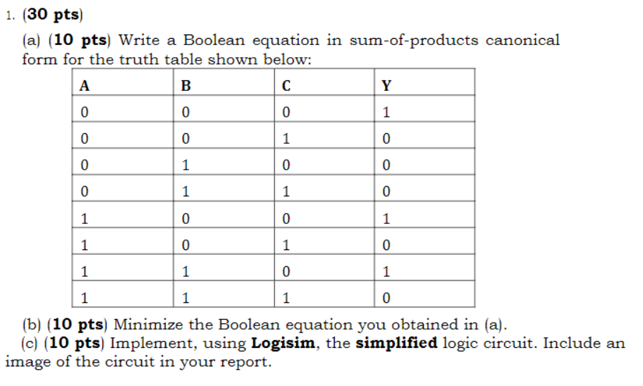 Solved A 10 Pts Write A Boolean Equation In