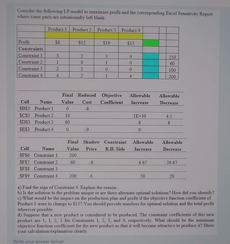 Solved Consider the following LP model to maximize profit | Chegg.com