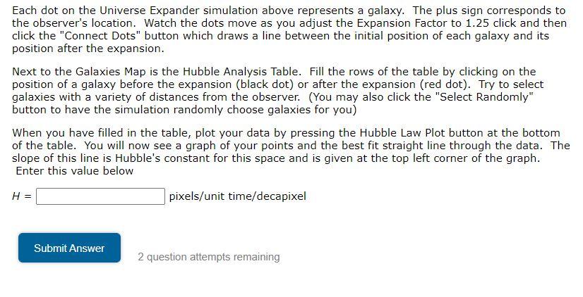 Solved Universe Expander Expansion factor 1. 100 Hubble law | Chegg.com