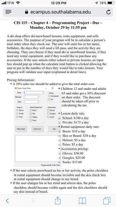 12:29 PM a ecampus.southalabama.edu CIS 115-Chapter 4 | Chegg.com