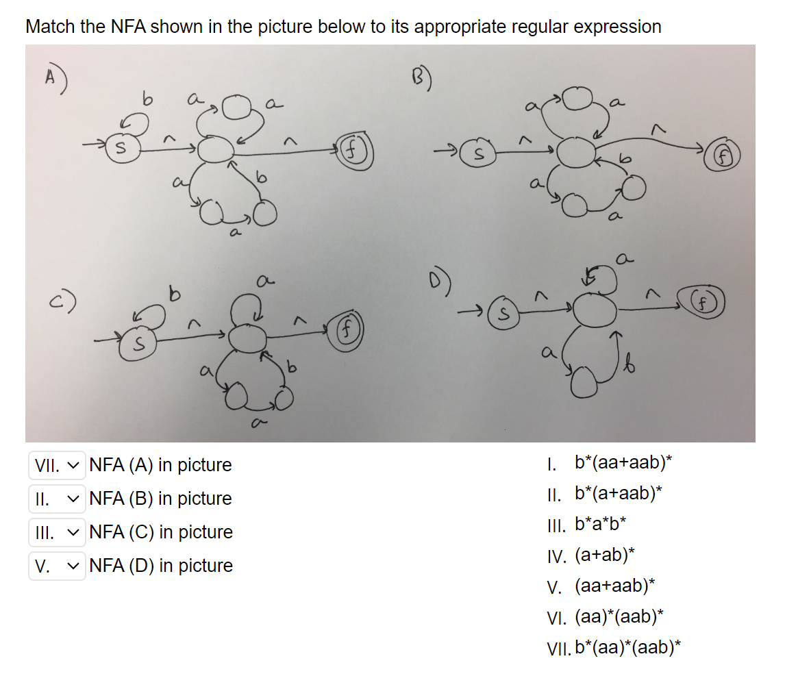Solved Match the NFA shown in the picture below to its | Chegg.com