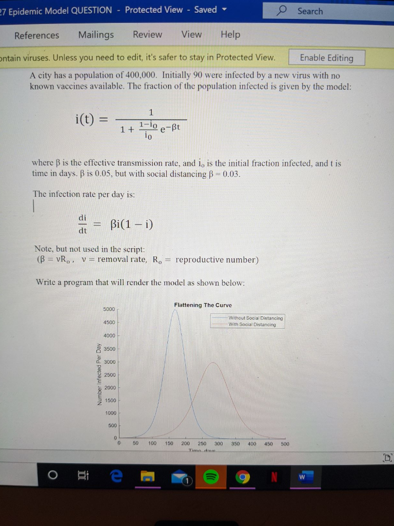 Solved 27 Epidemic Model QUESTION - Protected View - Saved O | Chegg.com