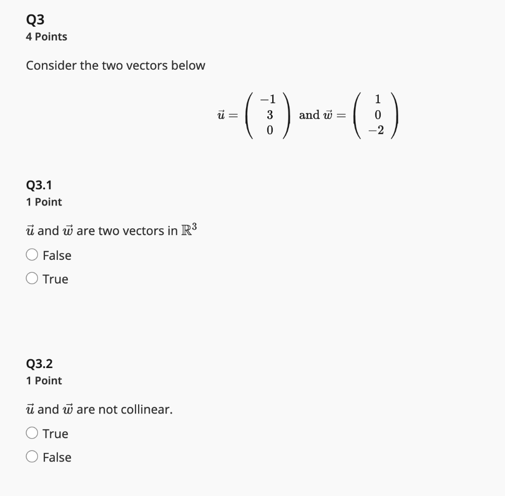 Solved Q3 4 Points Consider the two vectors below u=⎝⎛−130⎠⎞ | Chegg.com Solved Q3 4 Points Consider the two vectors below u=⎝⎛−130⎠⎞ | Chegg.com