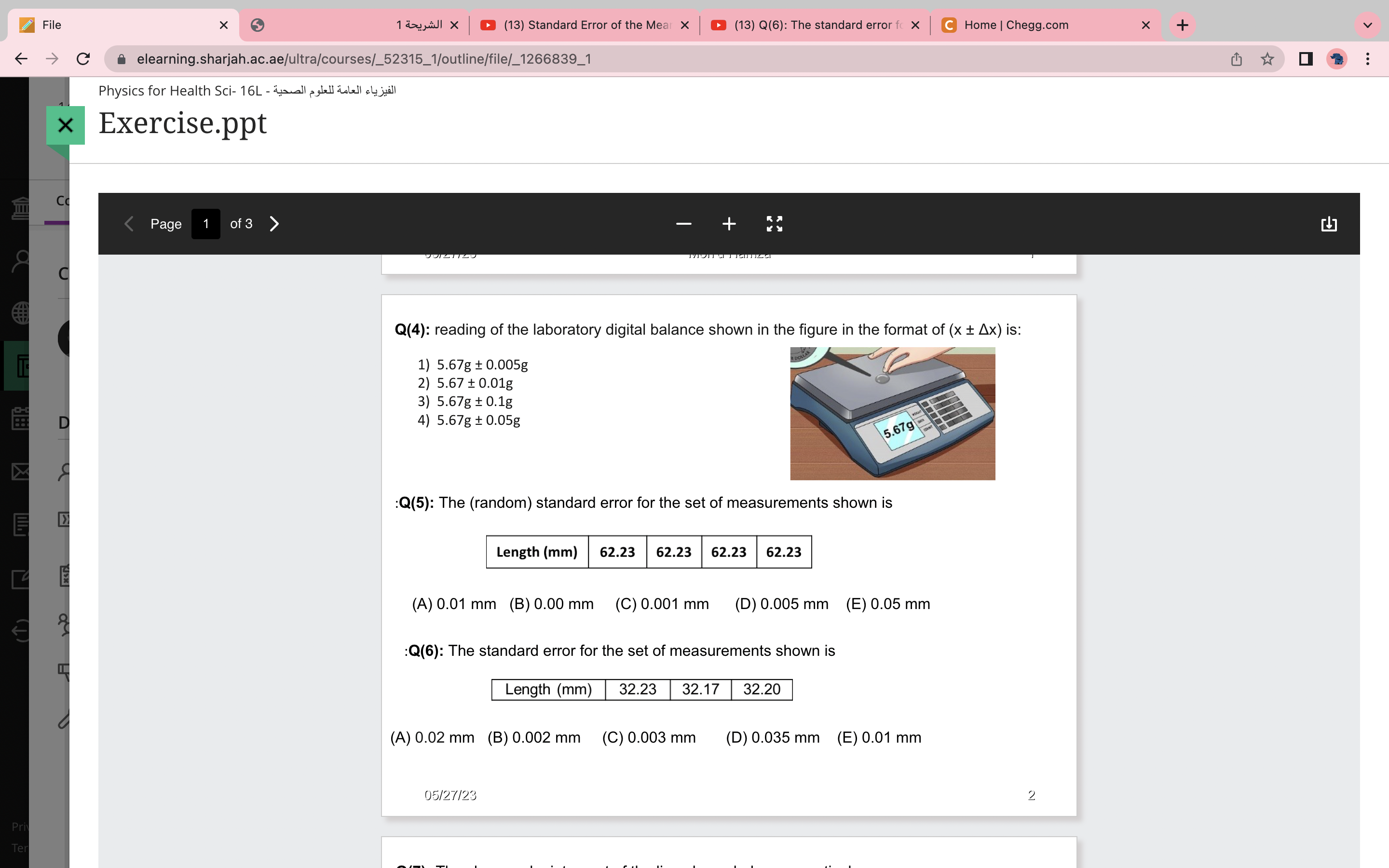 Solved Q(4) : reading of the laboratory digital balance | Chegg.com