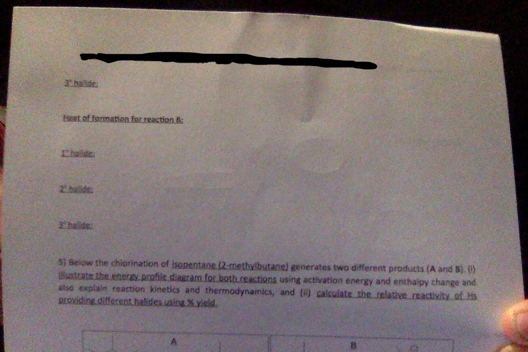 Solved + hv Cl (A) (B) hv + Brz (II) Calculate the heat | Chegg.com
