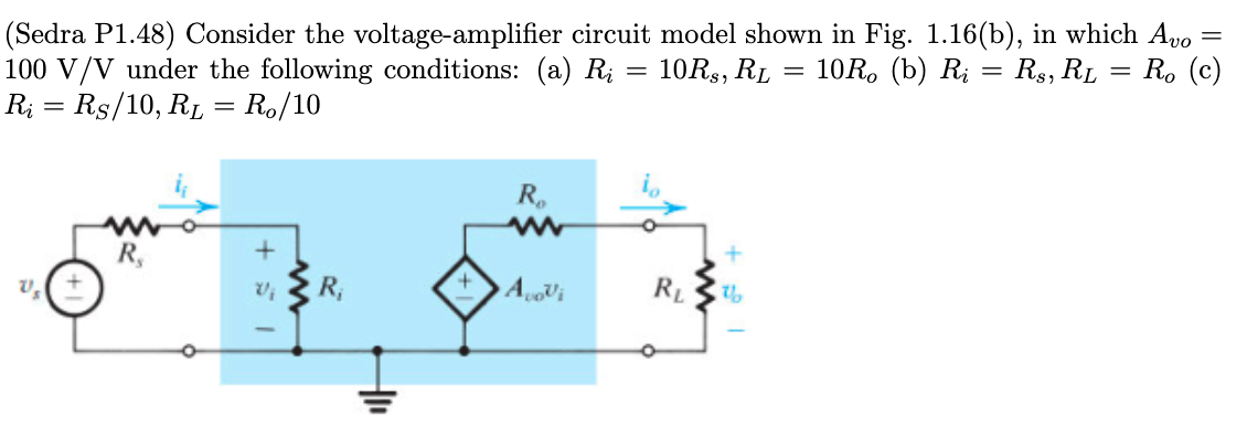 Solved (Sedra P1.48) ﻿Consider the voltage-amplifier circuit | Chegg.com