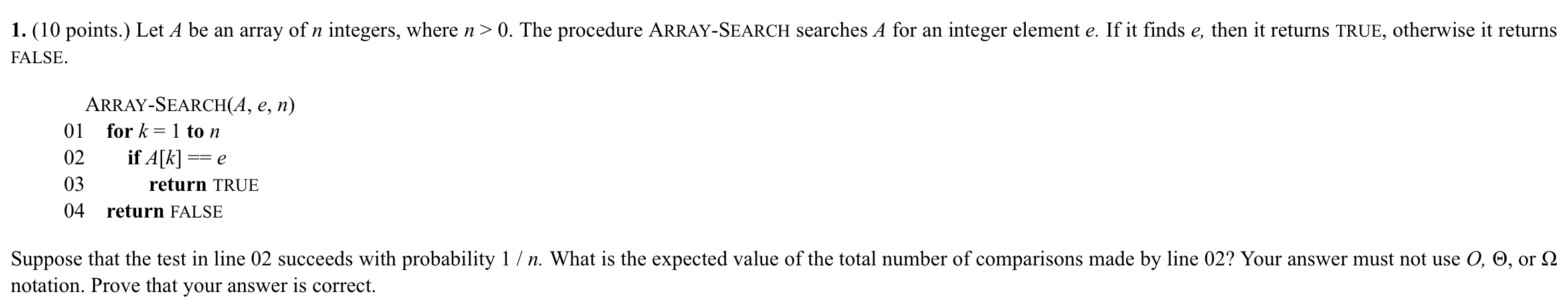Solved 1. (10 ﻿points.) ﻿Let \( ﻿A \) ﻿be an array of \( ﻿n | Chegg.com