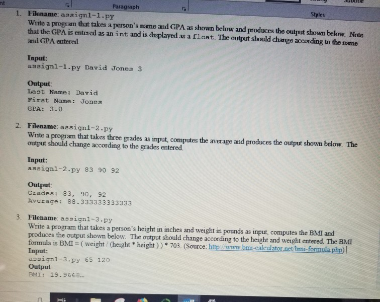 Solved Nt Paragtaph Styles 1 Filename Assign1 1 Py Write A