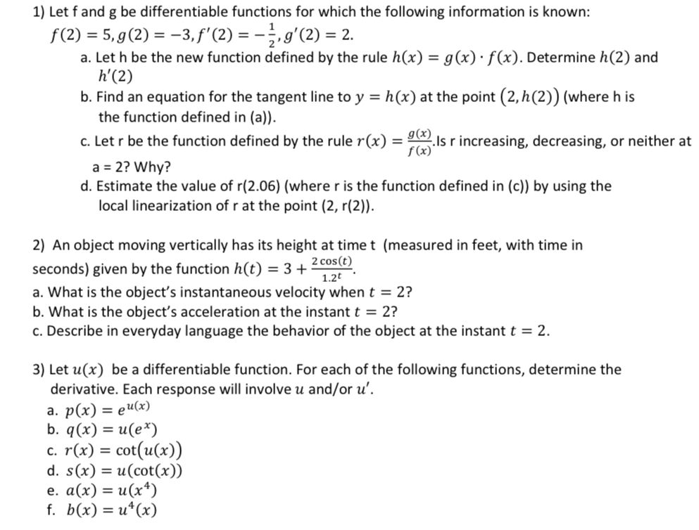 Solved 1) Let f and g be differentiable functions for which | Chegg.com
