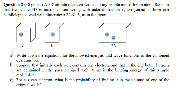 Solved Question 2 (30 points) A 3D infinite quantum well is | Chegg.com