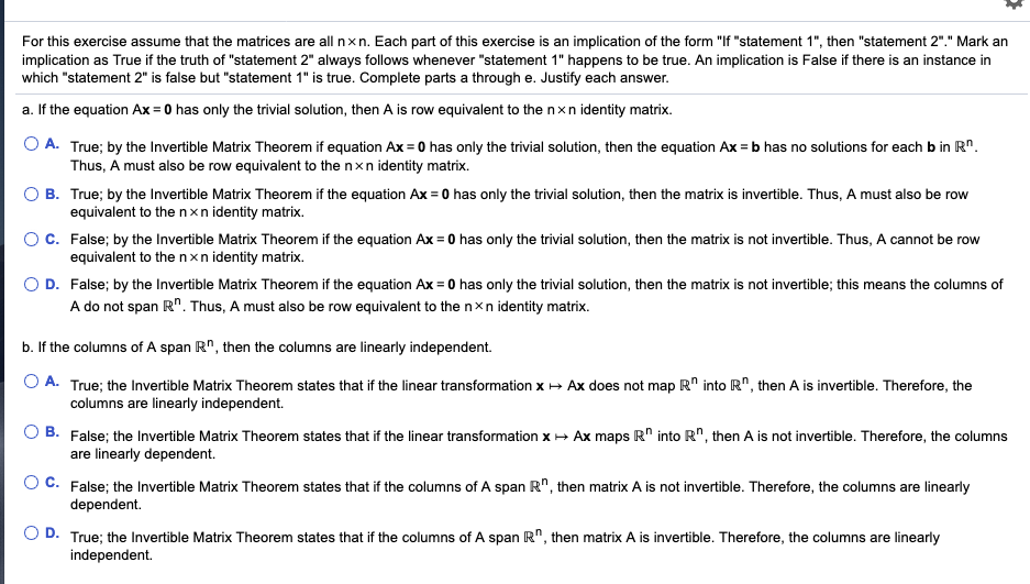 Solved For this exercise assume that the matrices are all | Chegg.com