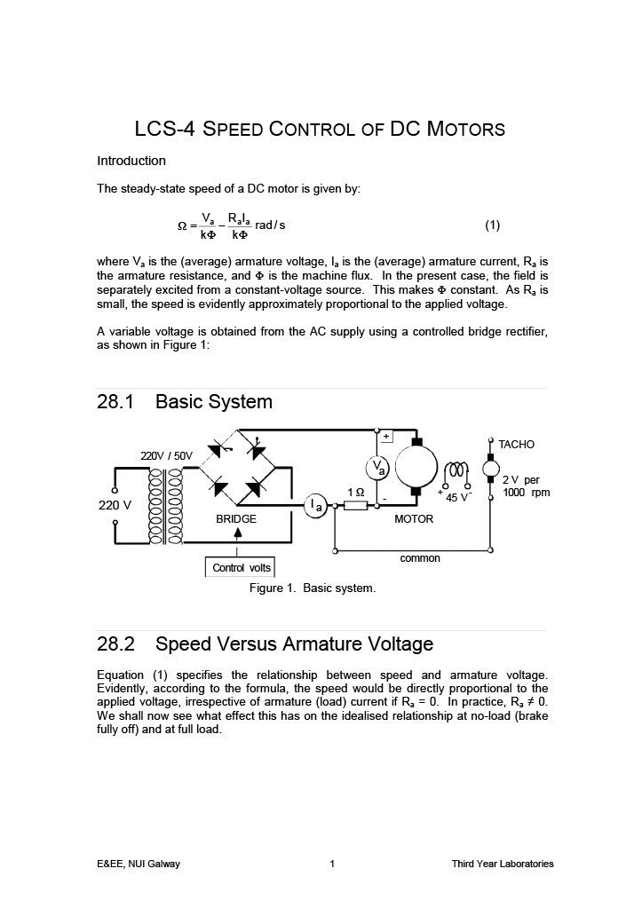 LCS-4 SPEED CONTROL OF DC MOTORS Introduction The | Chegg.com