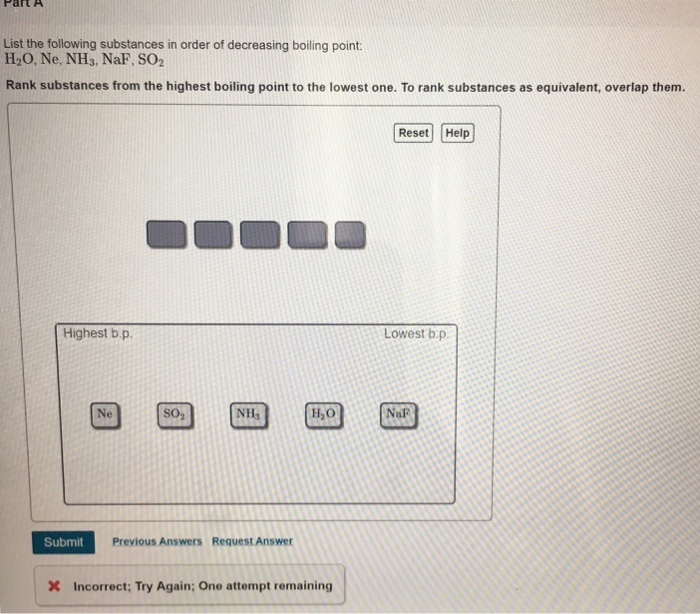 Solved Part A List the following substances in order of | Chegg.com