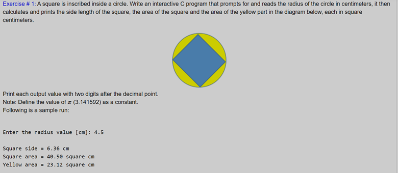 Solved Exercise # 1: A square is inscribed inside a circle. | Chegg.com