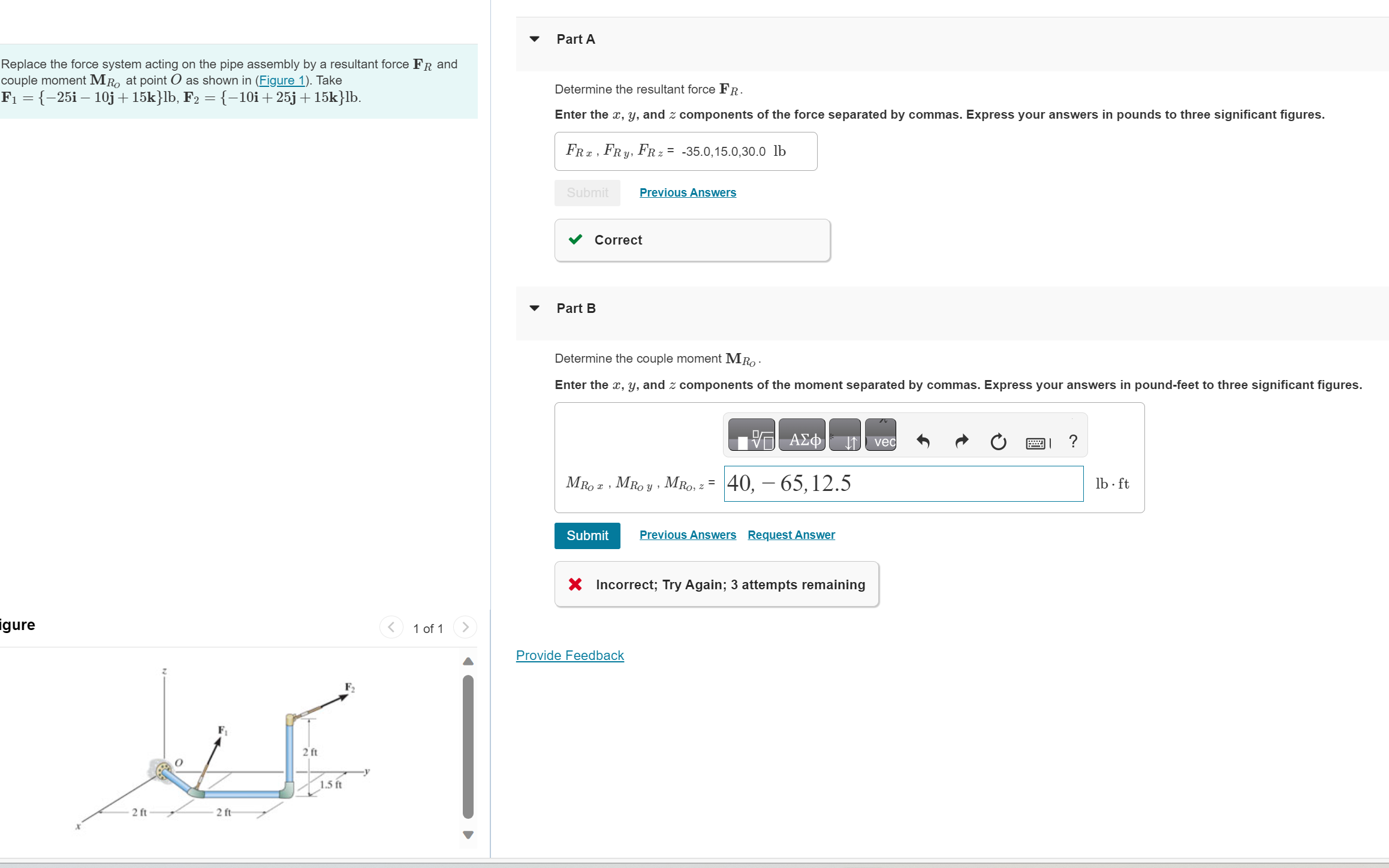 Solved Replace the force system acting on the pipe assembly | Chegg.com