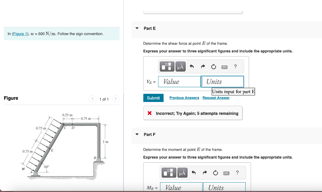 In (Figure 1) w=500 N/m. Follow the sign convention. | Chegg.com
