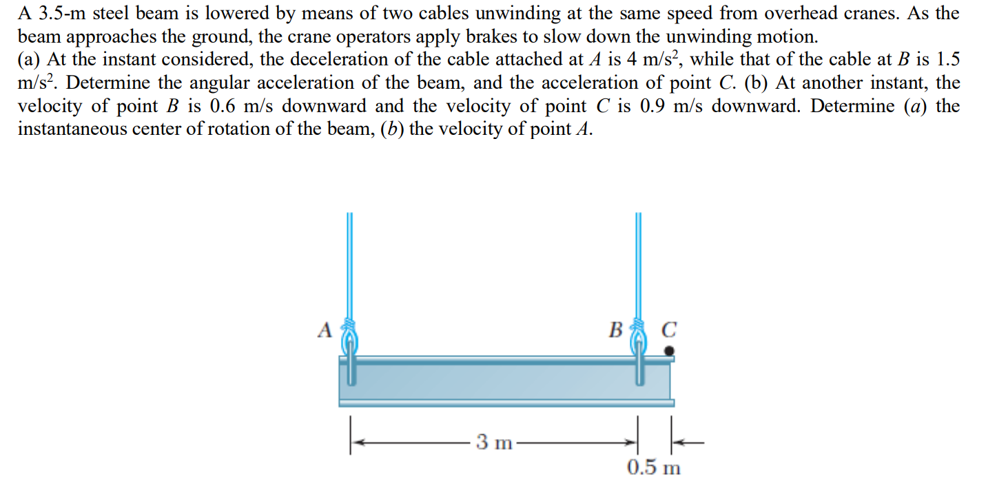 Solved A 3.5-m steel beam is lowered by means of two cables | Chegg.com