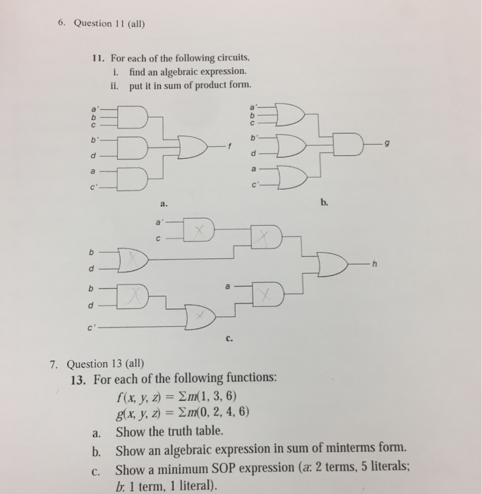 Solved For each of the following circuits, find an algebraic | Chegg.com