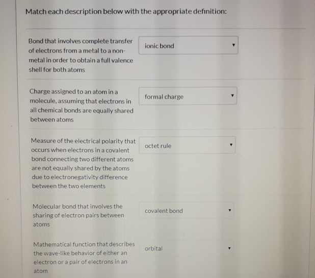 Solved Match each description below with the appropriate | Chegg.com