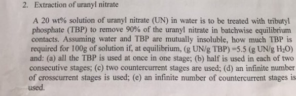 Solved A 20 wt% solution of uranyl nitrate (UN) in water is | Chegg.com