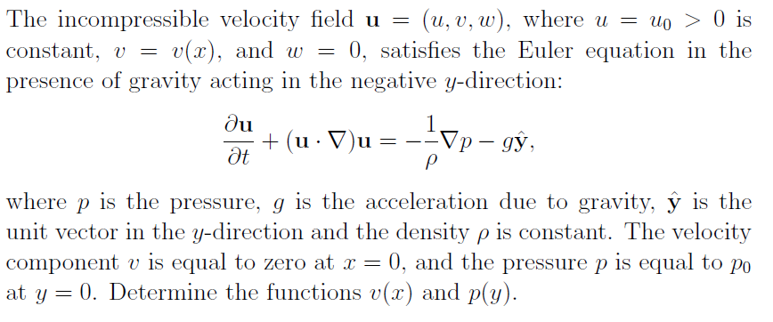 Solved The incompressible velocity field u=(u,v,w), where | Chegg.com
