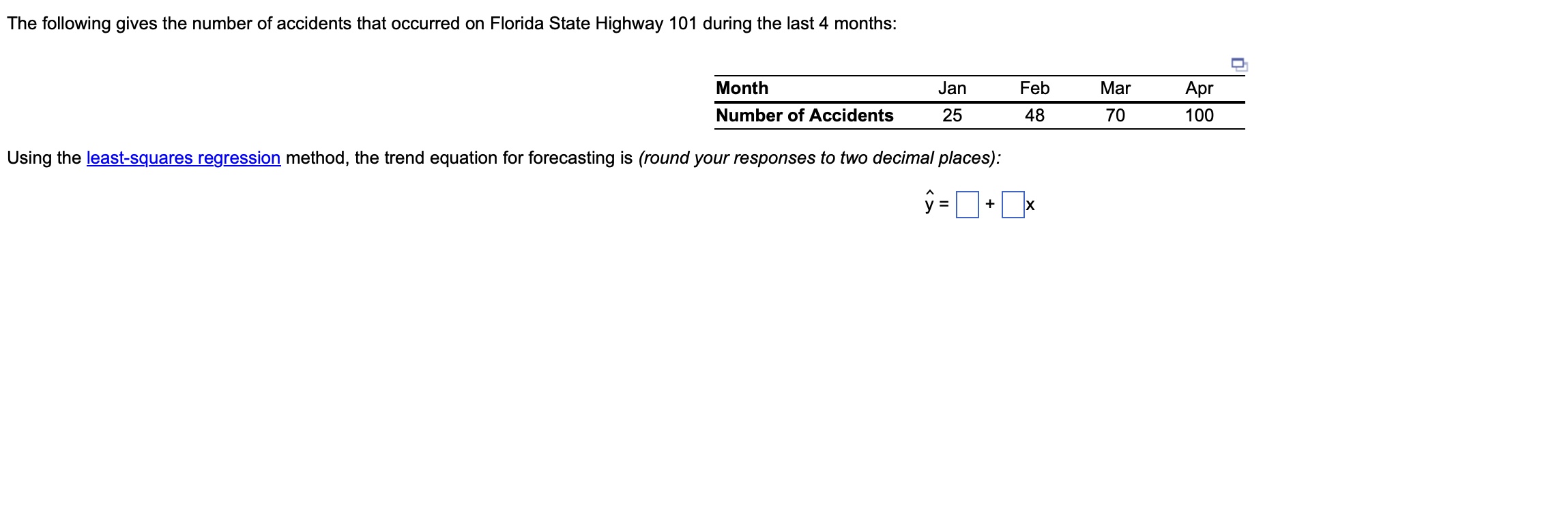 Solved Using the least-squares regression method, the trend | Chegg.com