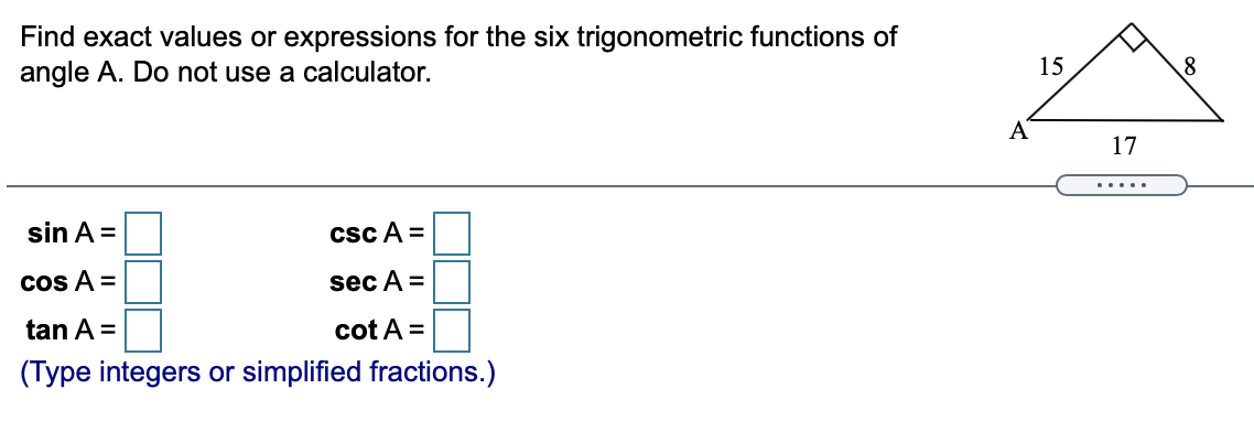 Solved Find exact values or expressions for the six | Chegg.com