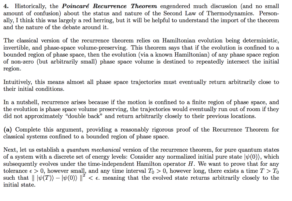 Solved 4. Historically, the Poincaré Recurrence Theorem | Chegg.com