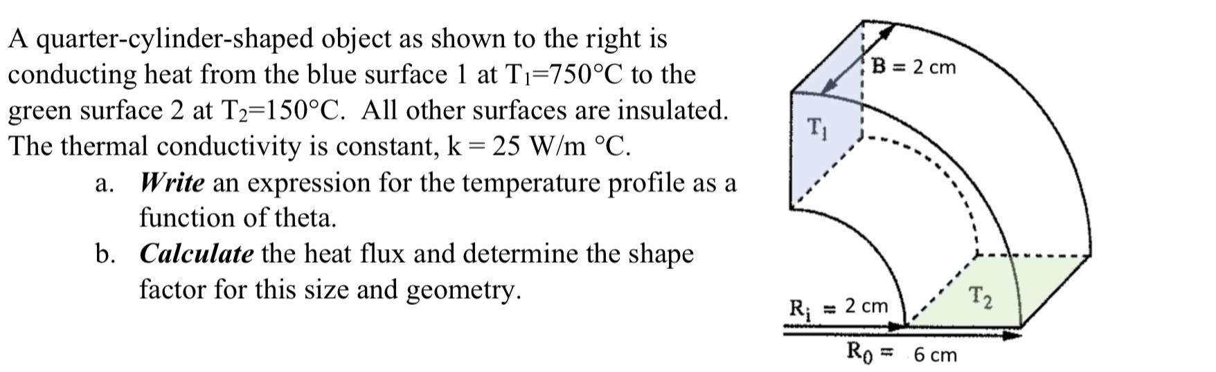 Solved B = 2 cm TI A quarter-cylinder-shaped object as shown | Chegg.com
