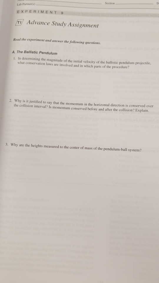 Solved Section Lab Partnerís) EXPERIMENT 9 TI Advance Study | Chegg.com