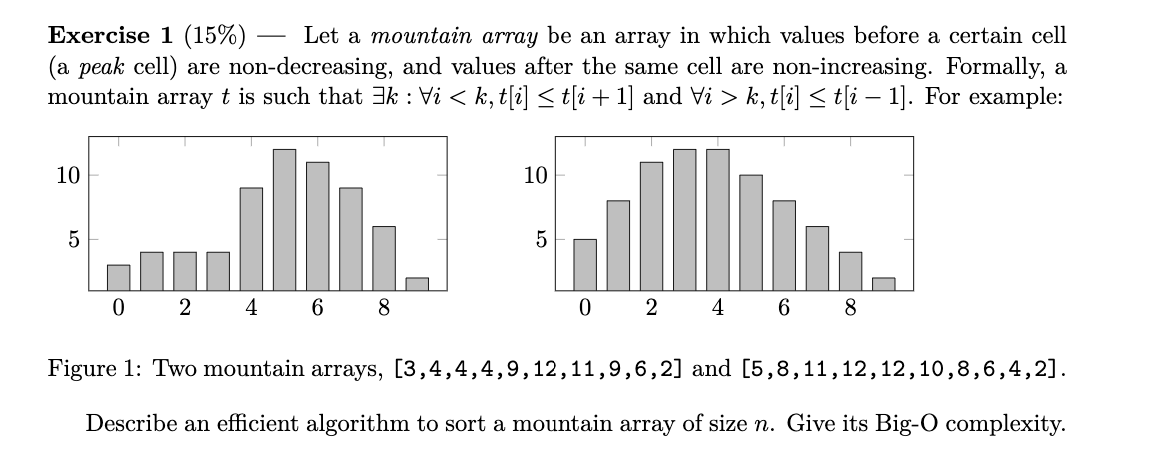 Solved Exercise 1 (15%) Let a mountain array be an array in | Chegg.com