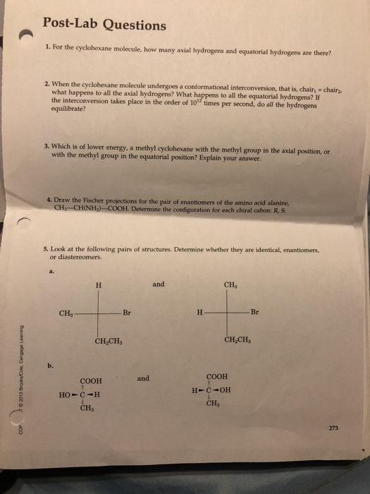 Solved Post-Lab Questions 1. For the cyclohexane molecule, | Chegg.com