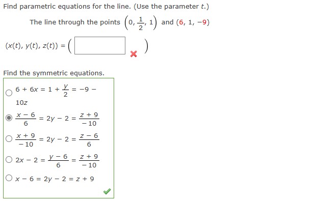 Solved Find parametric equations for the line. (Use the | Chegg.com