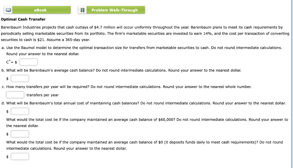 Optimal Cash Transfer periodically selling marketable | Chegg.com