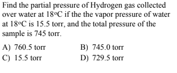Solved Find the partial pressure of Hydrogen gas collected | Chegg.com