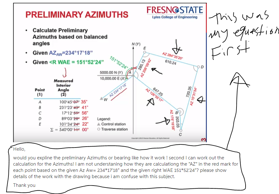 Solved PRELIMINARY AZIMUTHS FRESNGSTATE Lyles College of | Chegg.com