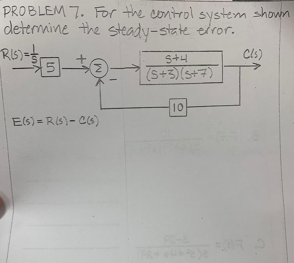 Solved PROBLEM 7. For the control system shown determine the | Chegg.com