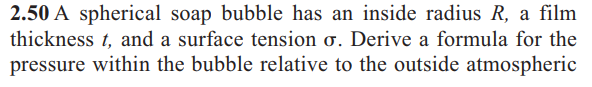 Solved 2.50 A spherical soap bubble has an inside radius R, | Chegg.com